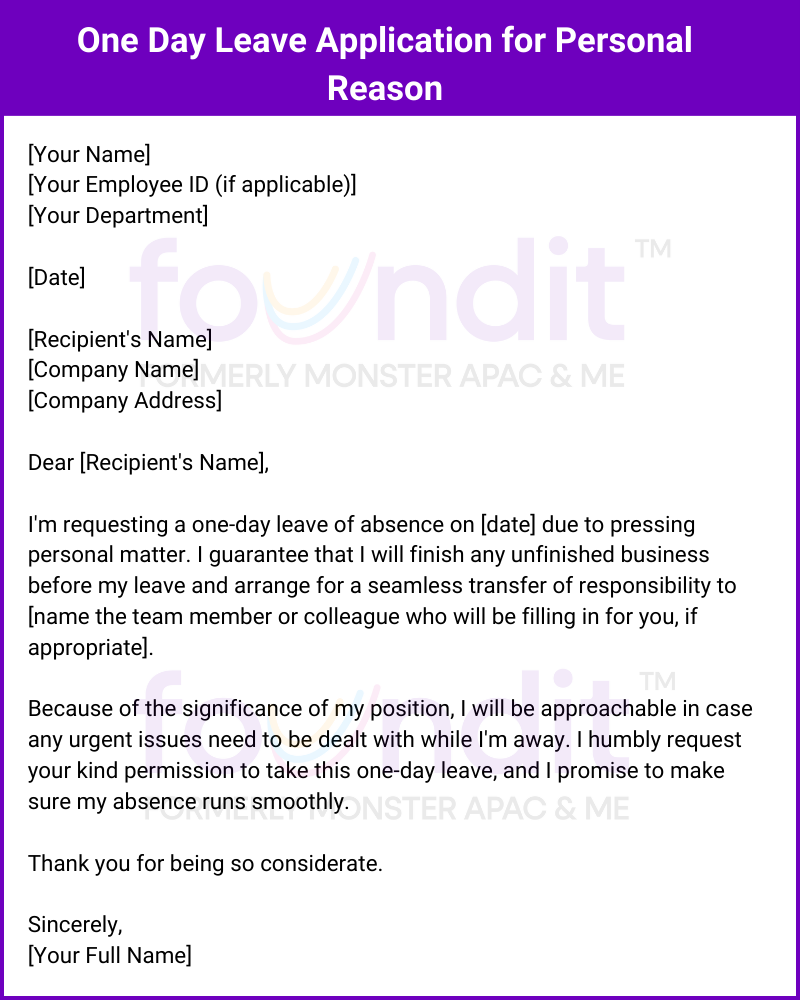 How To Write A One Day Leave Application Format Tips Examples